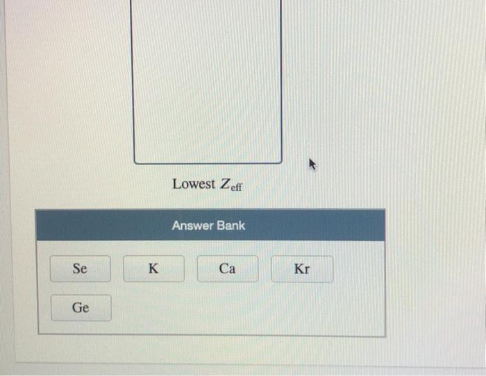 Solved Rank the elements by effective nuclear charge, Zeff, | Chegg.com