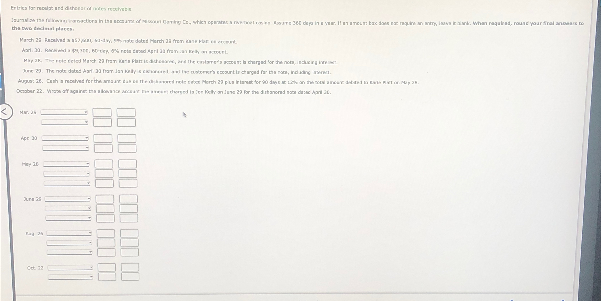 Solved Entries for receipt and dishonor of notes receivable | Chegg.com