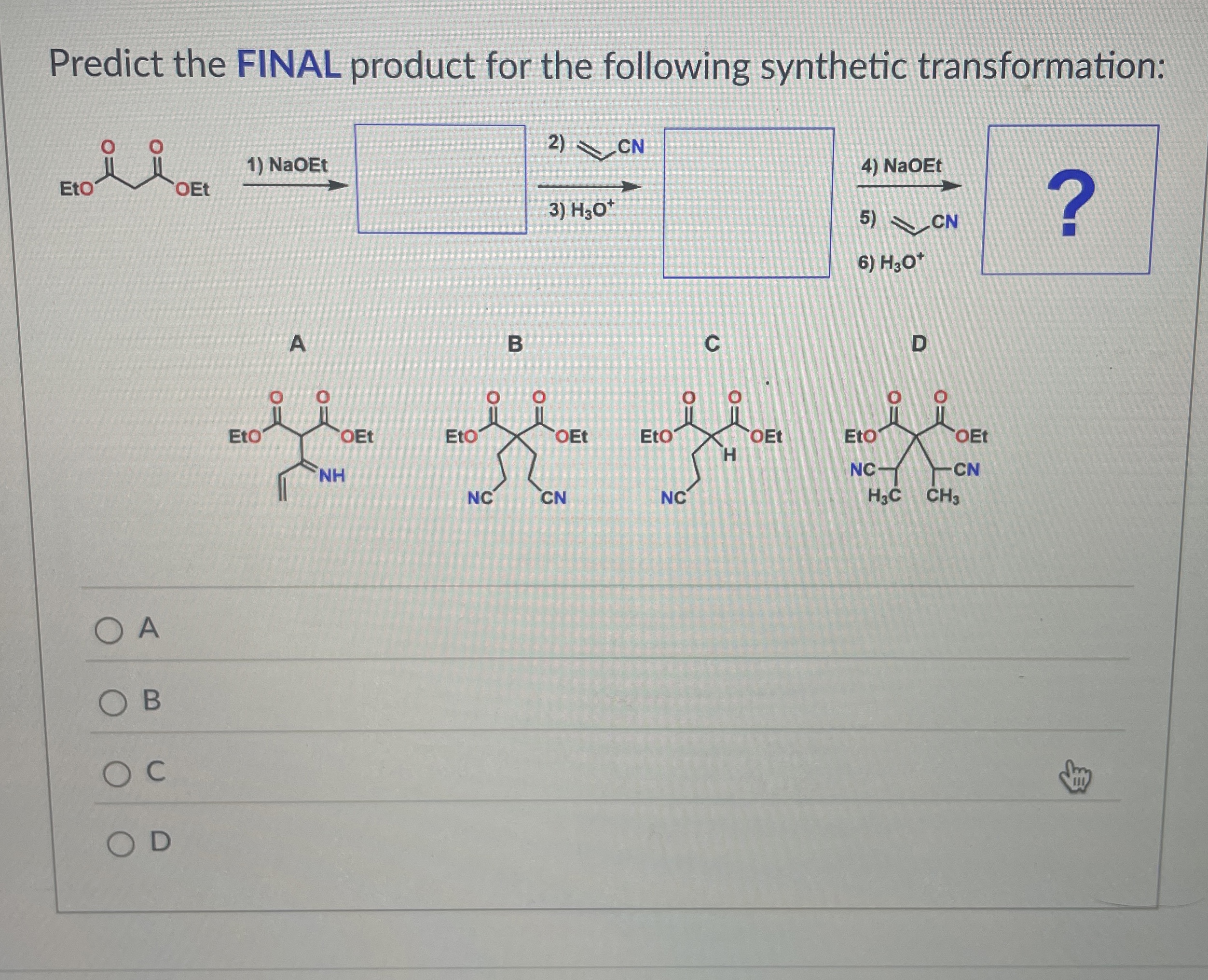 Solved Predict the FINAL product for the following synthetic | Chegg.com