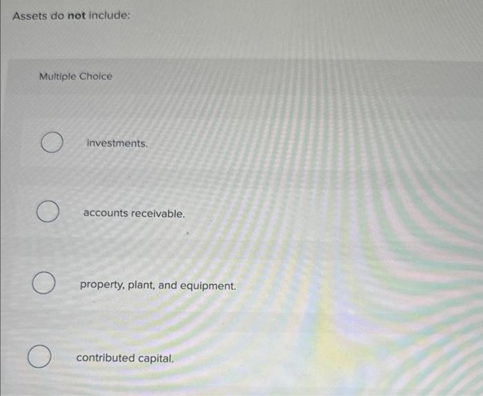 Solved Assets do not include: Multiple Choice investments. | Chegg.com