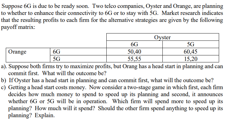 Solved Suppose 6G is due to be ready soon. Two telco | Chegg.com