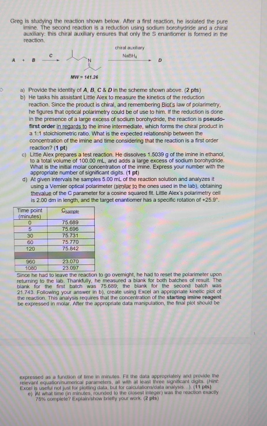 Solved Greg is studying the reaction shown below. After a | Chegg.com