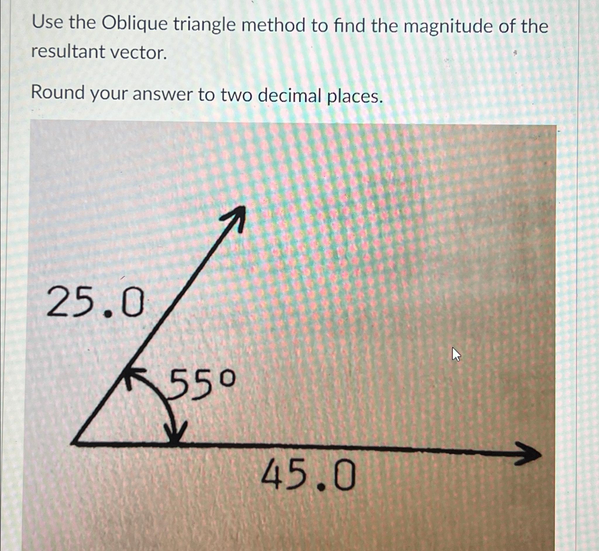 Solved Use the Oblique triangle method to find the magnitude | Chegg.com