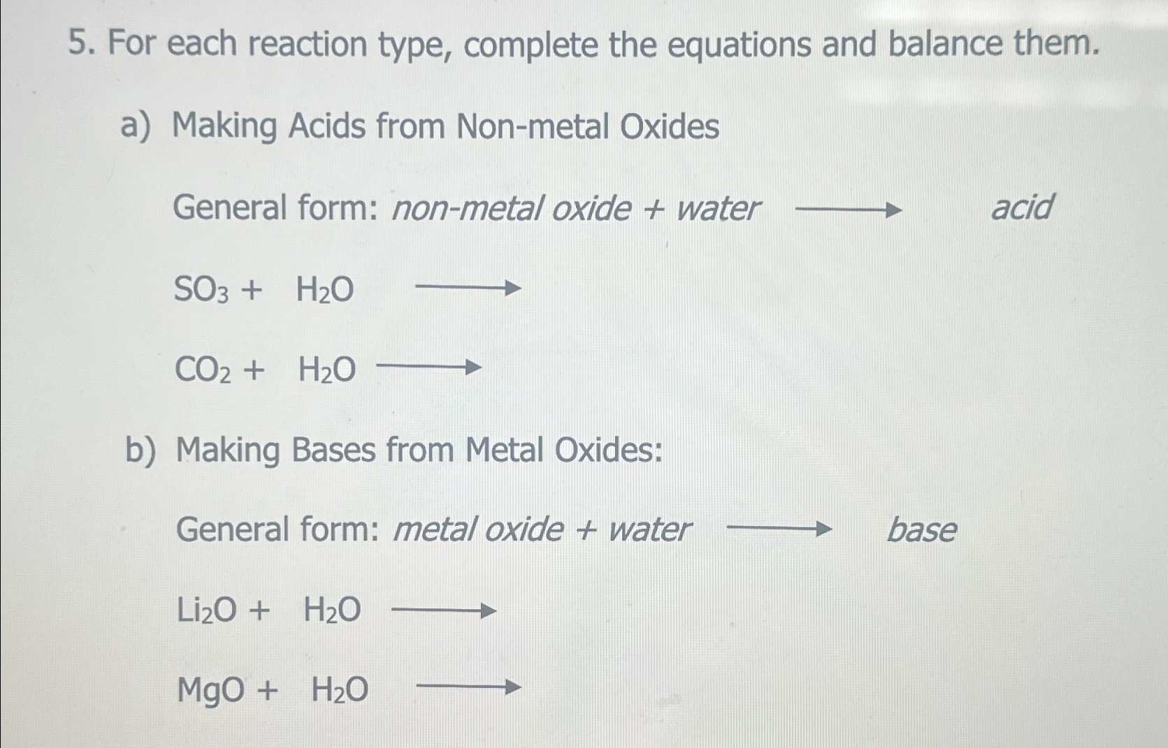 Solved For each reaction type, complete the equations and | Chegg.com