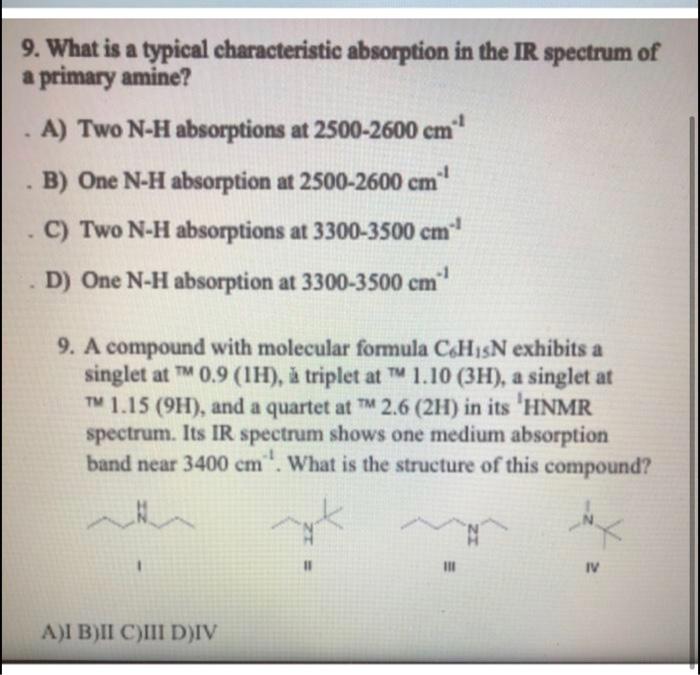 Solved 9. What is a typical characteristic absorption in the | Chegg.com