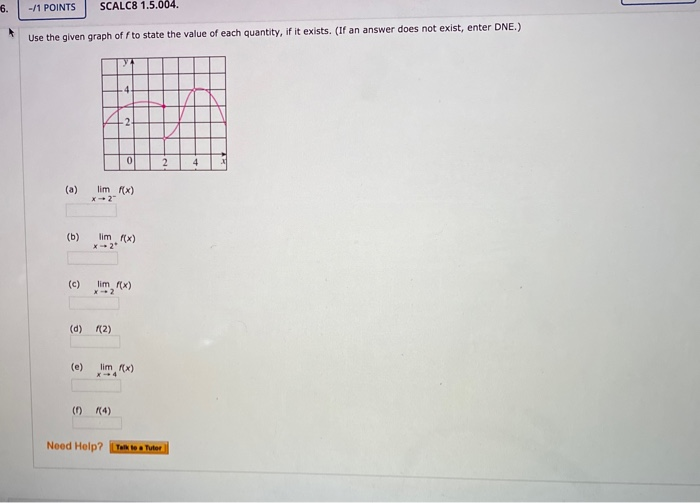 Solved 6. -/1 POINTS SCALC8 1.5.004. Use the given graph of | Chegg.com