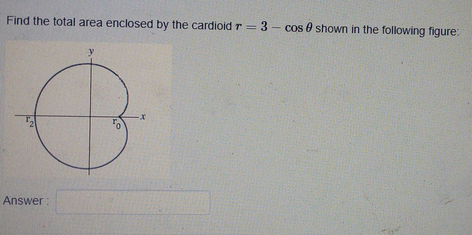 Solved Find the total area enclosed by the cardioid r = 3 – | Chegg.com