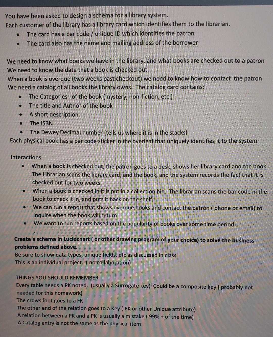 Solved You have been asked to design a schema for a library | Chegg.com