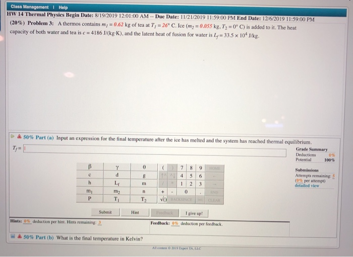 Solved Class Management | Help HW 14 Thermal Physics Begin | Chegg.com