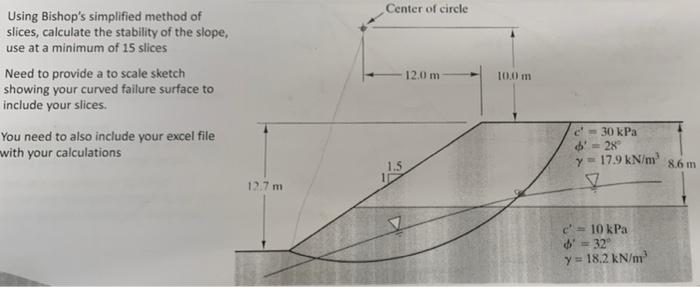 Solved Center of circle 12.0 m 10.0 m Using Bishop's | Chegg.com