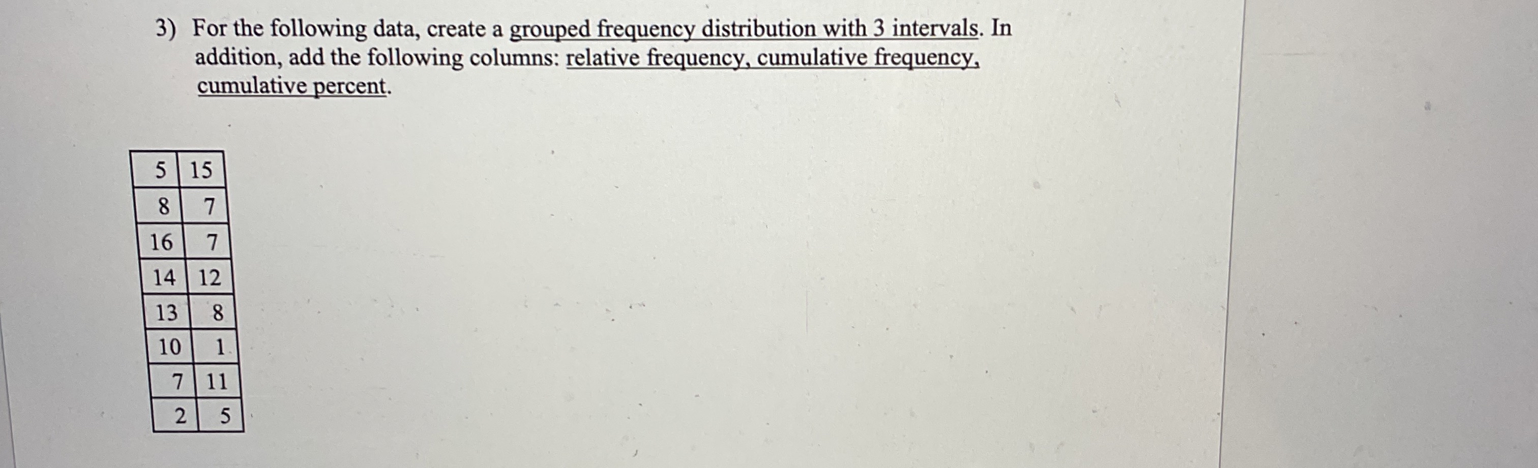 Solved For the following data, create a grouped frequency | Chegg.com