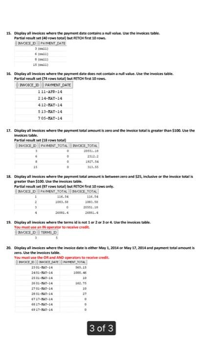 Solved The table space is AP, the table to use is Invoices. | Chegg.com