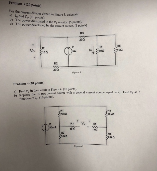Solved Problem 3 (20 points) For the current divider circuit | Chegg.com
