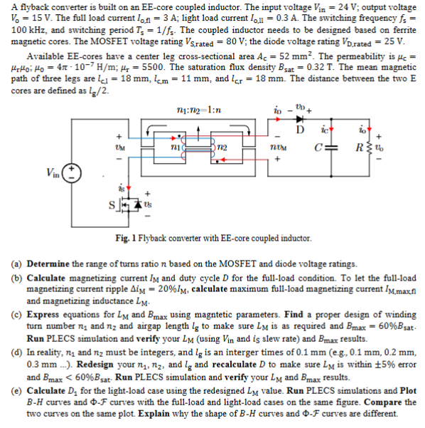 Solved A flyback converter is ﻿built on an EE-core coupled | Chegg.com