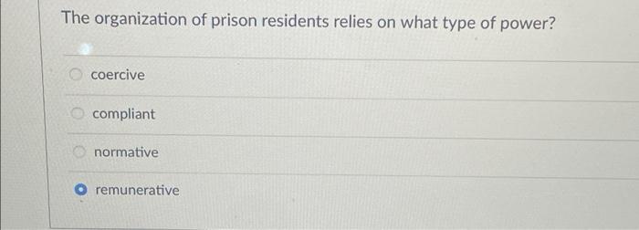 The organization of prison residents relies on what | Chegg.com
