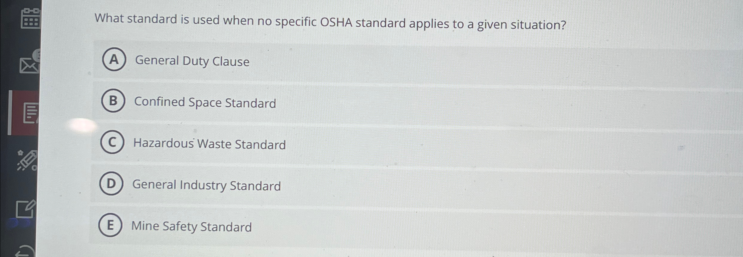 Solved What standard is used when no specific OSHA standard | Chegg.com