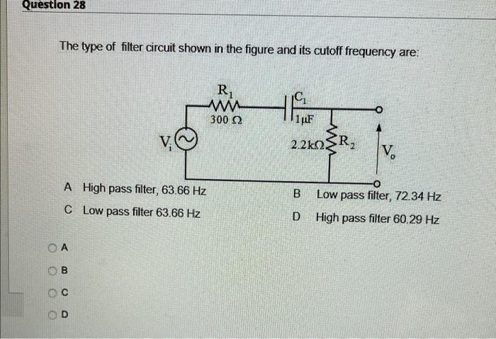 Solved Question 28 O The type of filter circuit shown in the | Chegg.com
