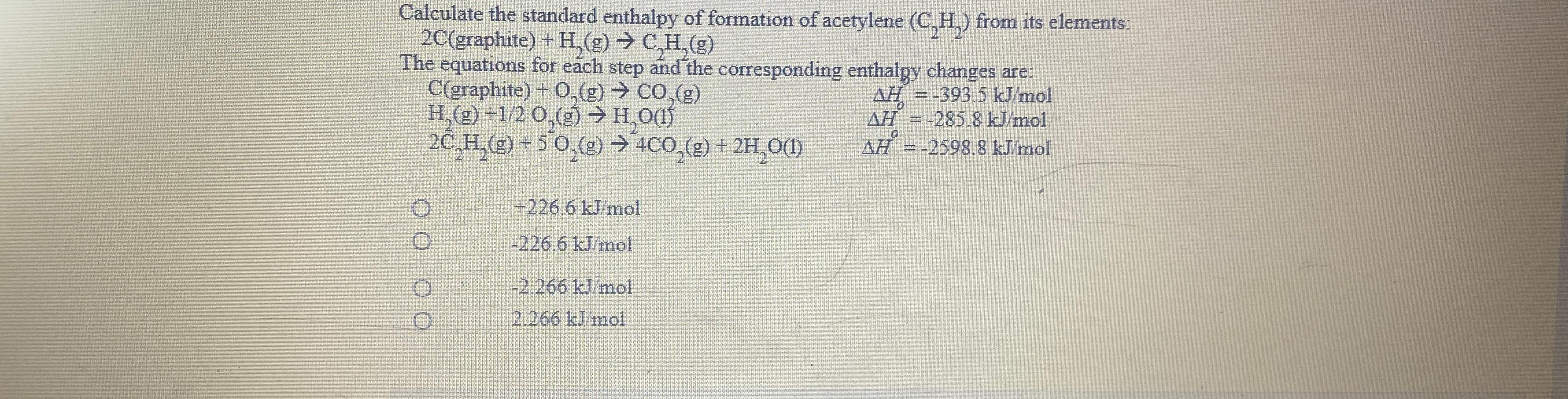 Solved Calculate the standard enthalpy of formation of | Chegg.com