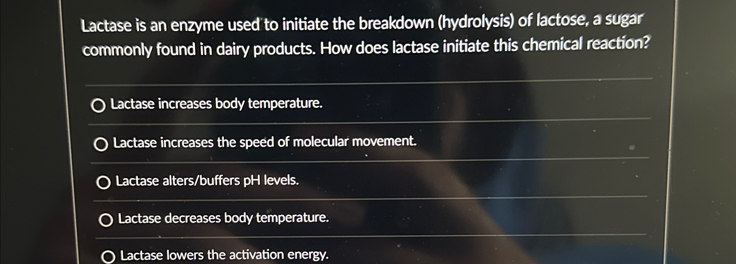 Solved Lactase is an enzyme used to initiate the breakdown | Chegg.com
