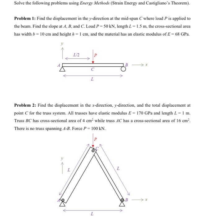 Solved Solve the following problems using Energy Methods | Chegg.com