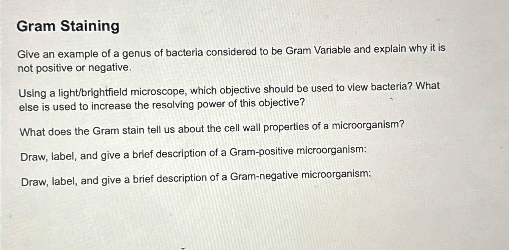 Solved Gram StainingGive an example of a genus of bacteria | Chegg.com