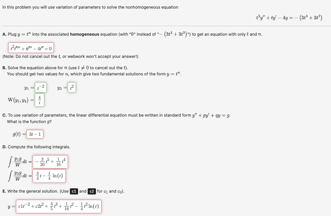 Solved In this problem you will use variation of parameters | Chegg.com