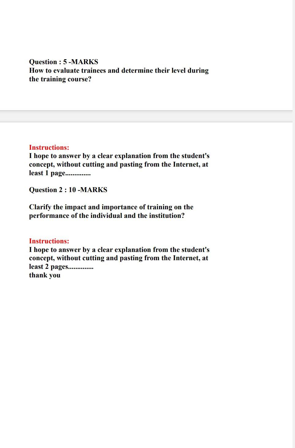 Solved Question : 5 -MARKS How to evaluate trainees and | Chegg.com