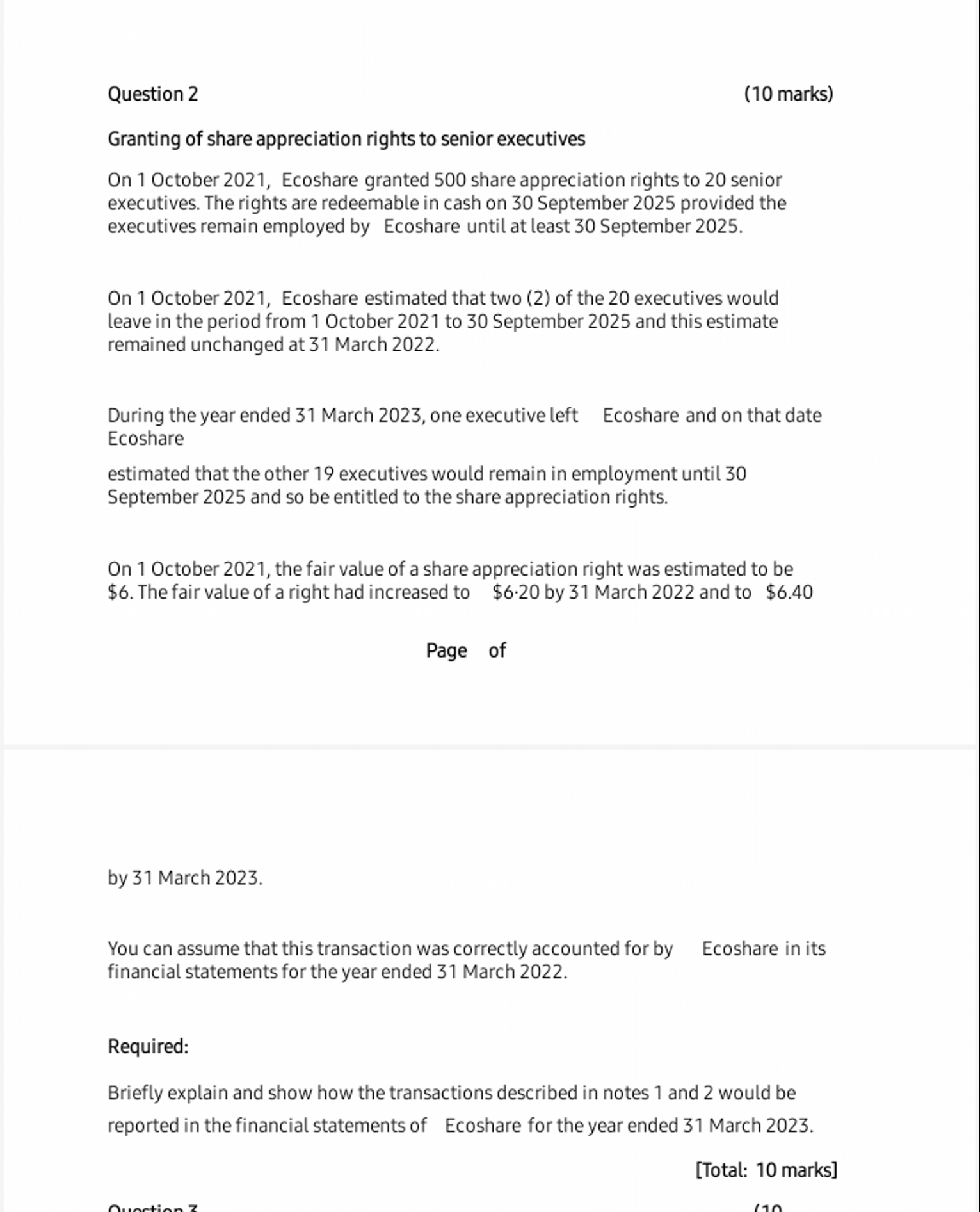 Solved Question 2Granting of share appreciation rights to | Chegg.com