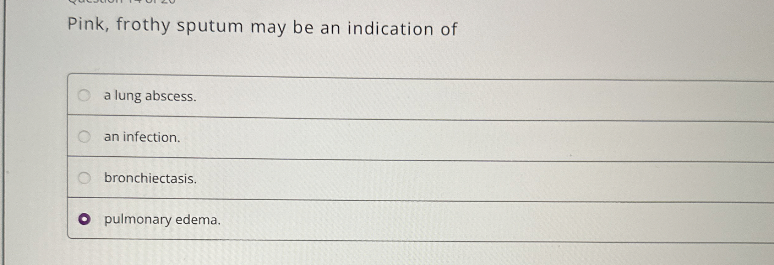 Solved Pink, frothy sputum may be an indication ofa lung | Chegg.com