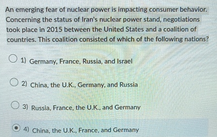 Solved An emerging fear of nuclear power is impacting | Chegg.com