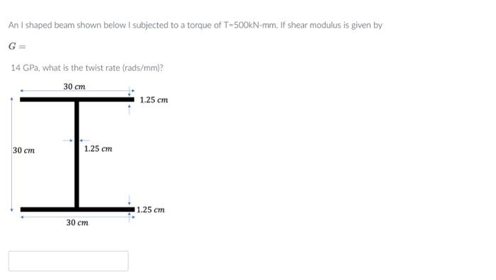 Solved An I shaped beam shown below I subjected to a torque | Chegg.com