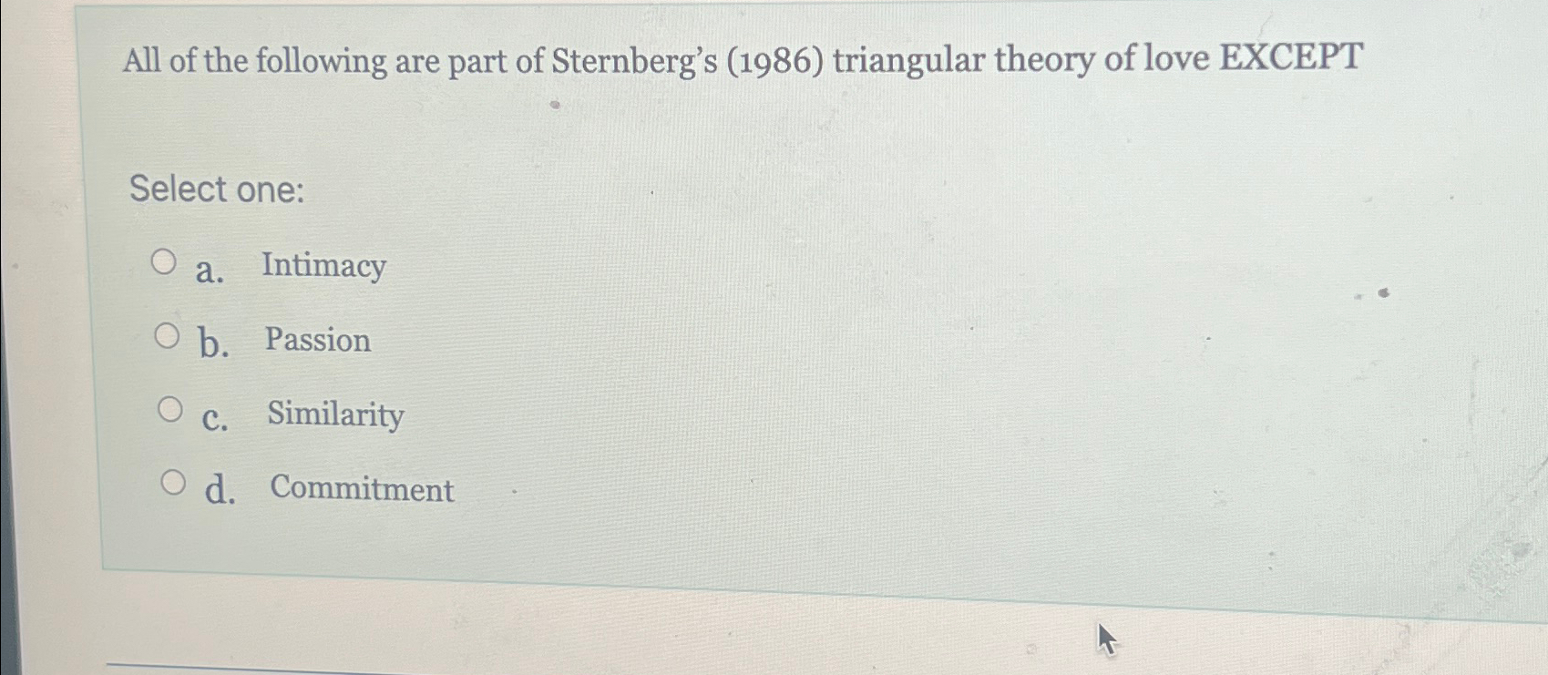 Solved All of the following are part of Sternberg's (1986) | Chegg.com