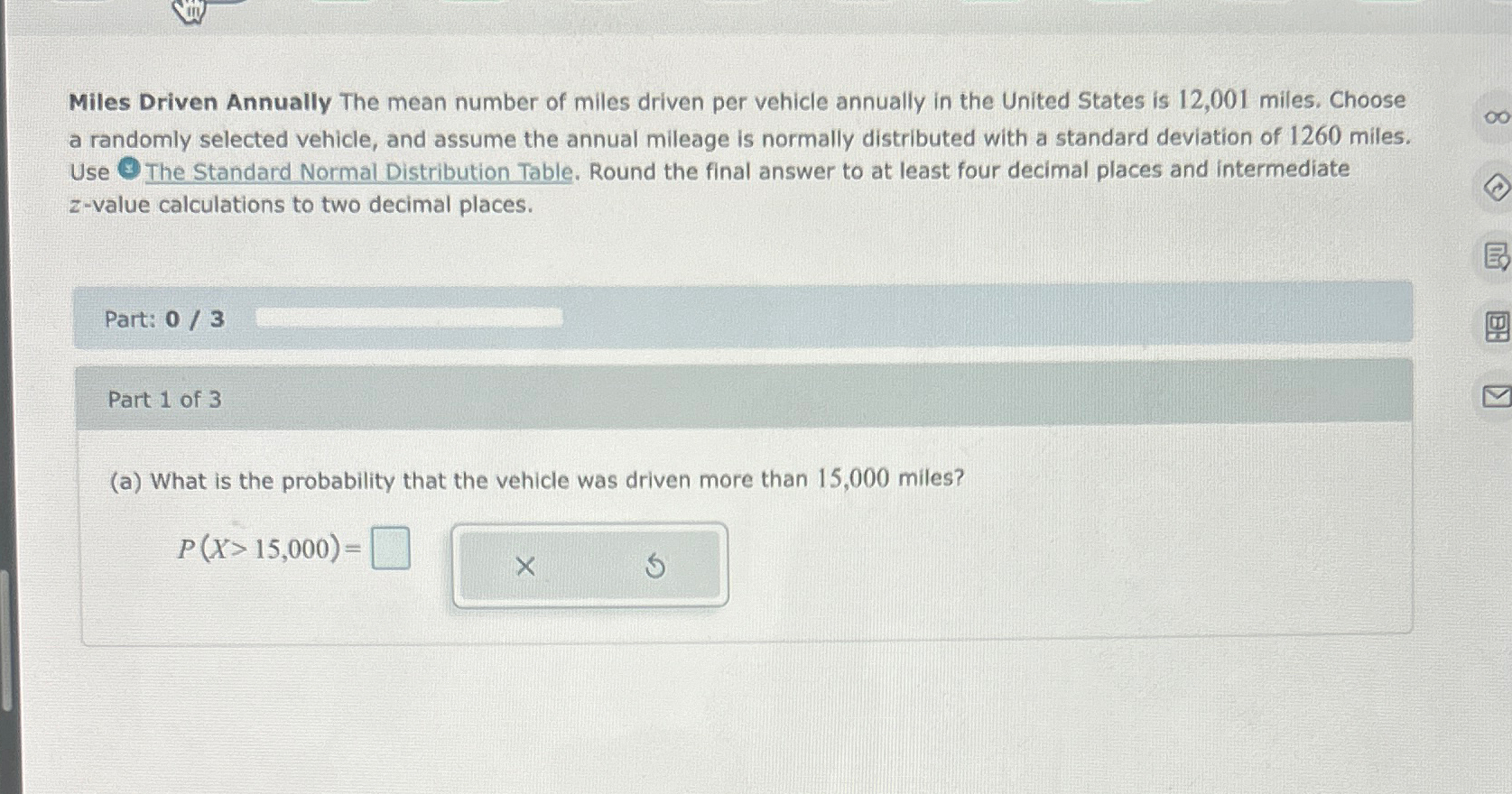 Solved Miles Driven Annually The mean number of miles driven | Chegg.com