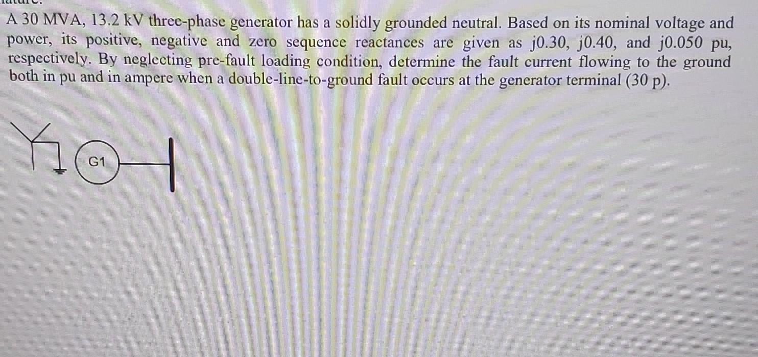 Solved A 30 MVA, 13.2kV three-phase generator has a solidly | Chegg.com