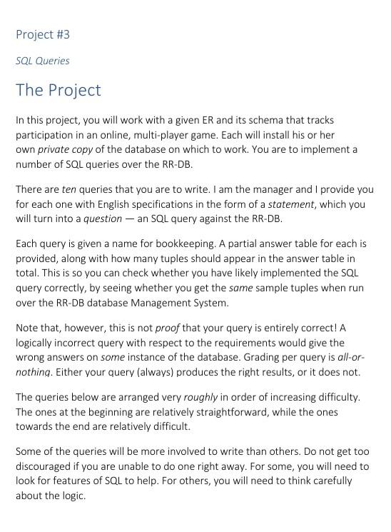 Solved Project #3 SQL Queries The Project In this project, | Chegg.com
