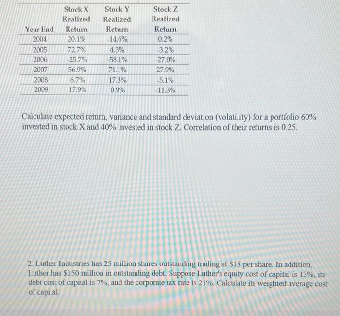 Solved Calculate Expected Return Variance And Standard