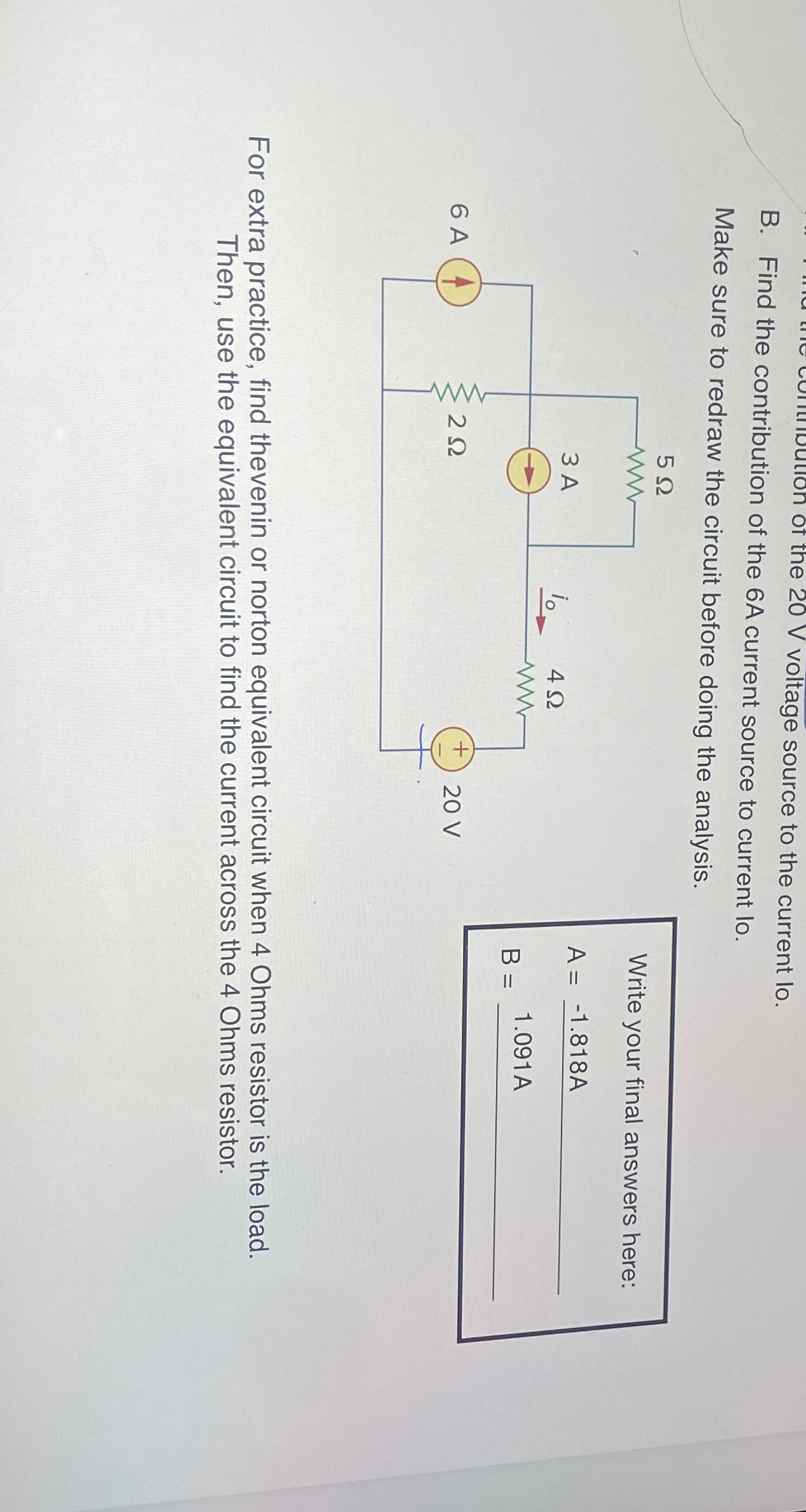 Solved B. ﻿Find the contribution of the 6A current source to | Chegg.com