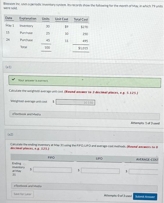 Solved Blossom inc. uses a periodic inventory system. Its | Chegg.com