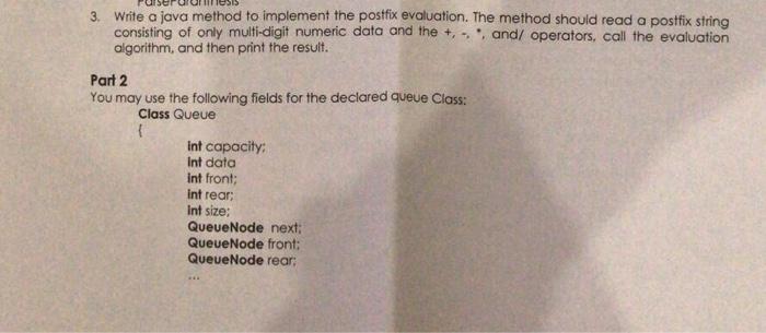 Solved 3. Write a java method to implement the postfix | Chegg.com