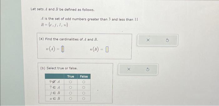 Solved Let sets A and B be defined as follows. A is the set | Chegg.com