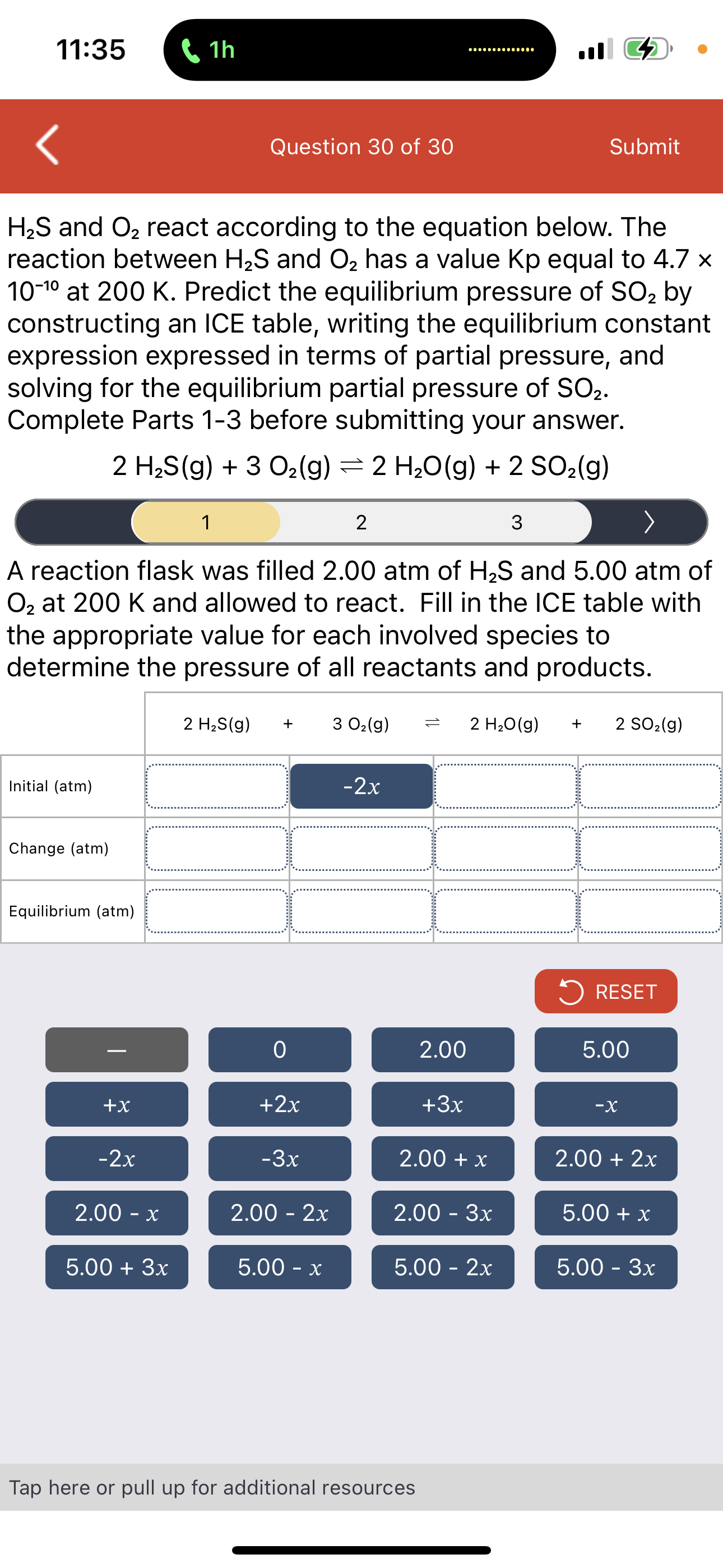 Solved H2S ﻿and O2 ﻿react according to the equation below. | Chegg.com