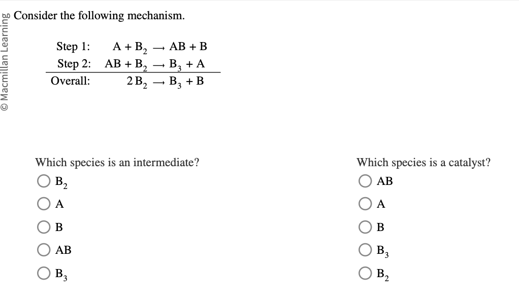 Consider the following mechanism. ﻿Step 1: A+B2→AB+B | Chegg.com