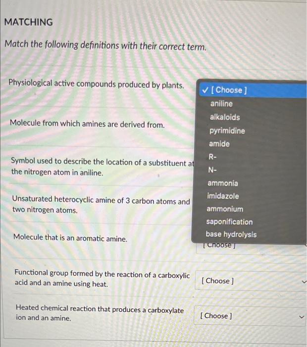 Solved MATCHING Match the following definitions with their | Chegg.com
