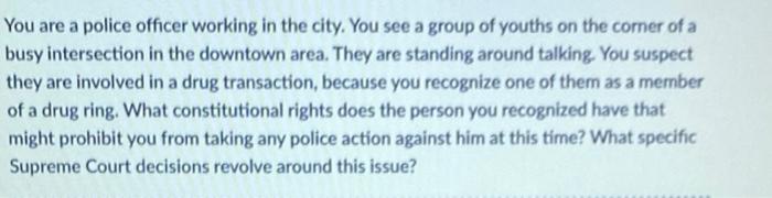 You are a police officer working in the city. You see | Chegg.com