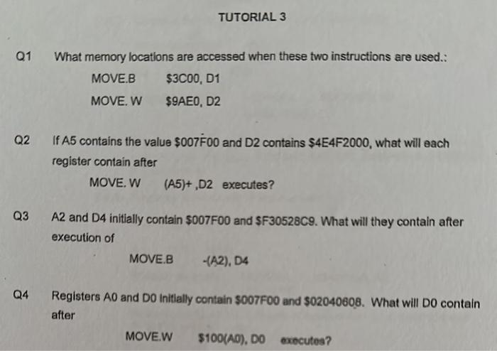 Solved Q1 Q2 Q3 Q4 What memory locations are accessed when | Chegg.com