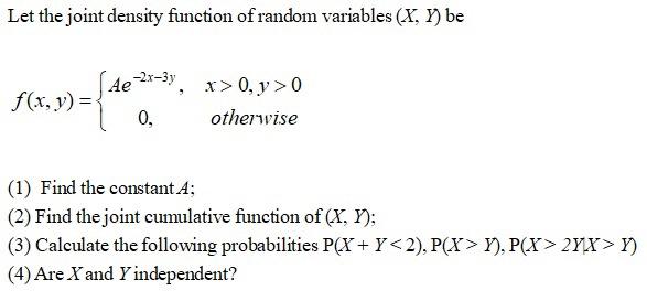 Solved Let the joint density function of random variables | Chegg.com