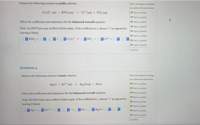 Solved Balance the following reaction in acidic solution. | Chegg.com