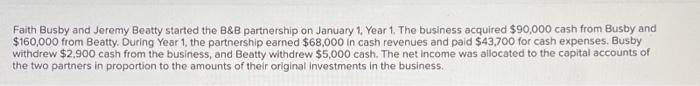 Solved Faith Busby and Jeremy Beatty started the B&B | Chegg.com