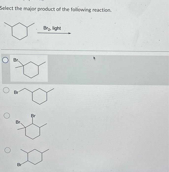 Solved Select the major product of the following reaction. | Chegg.com
