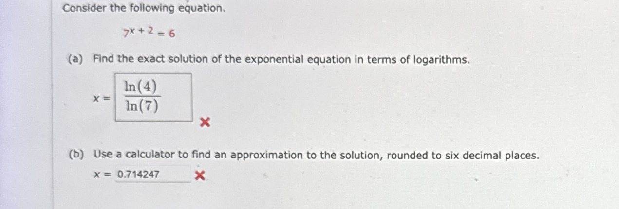 Solved Consider the following equation.7x+2=6(a) ﻿Find the | Chegg.com